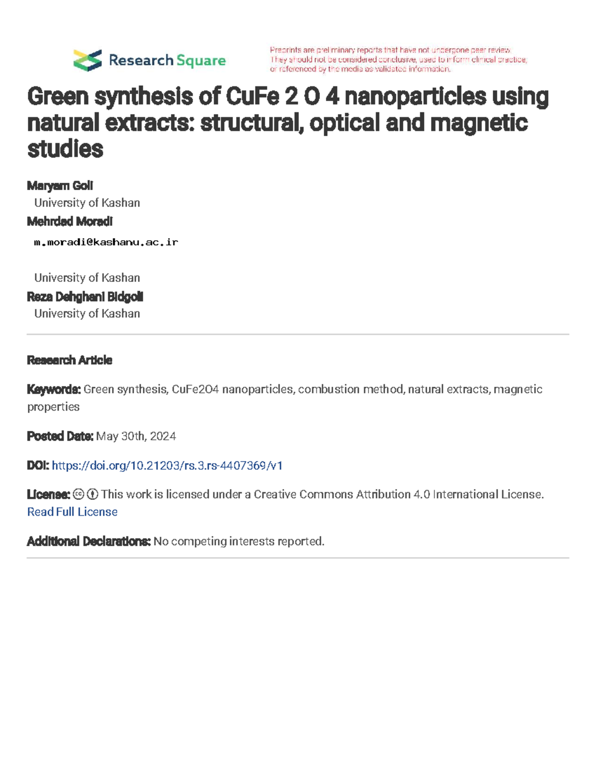 Green Synthesis of CuFe2O4 Nanoparticles: Structural and Magnetic ...
