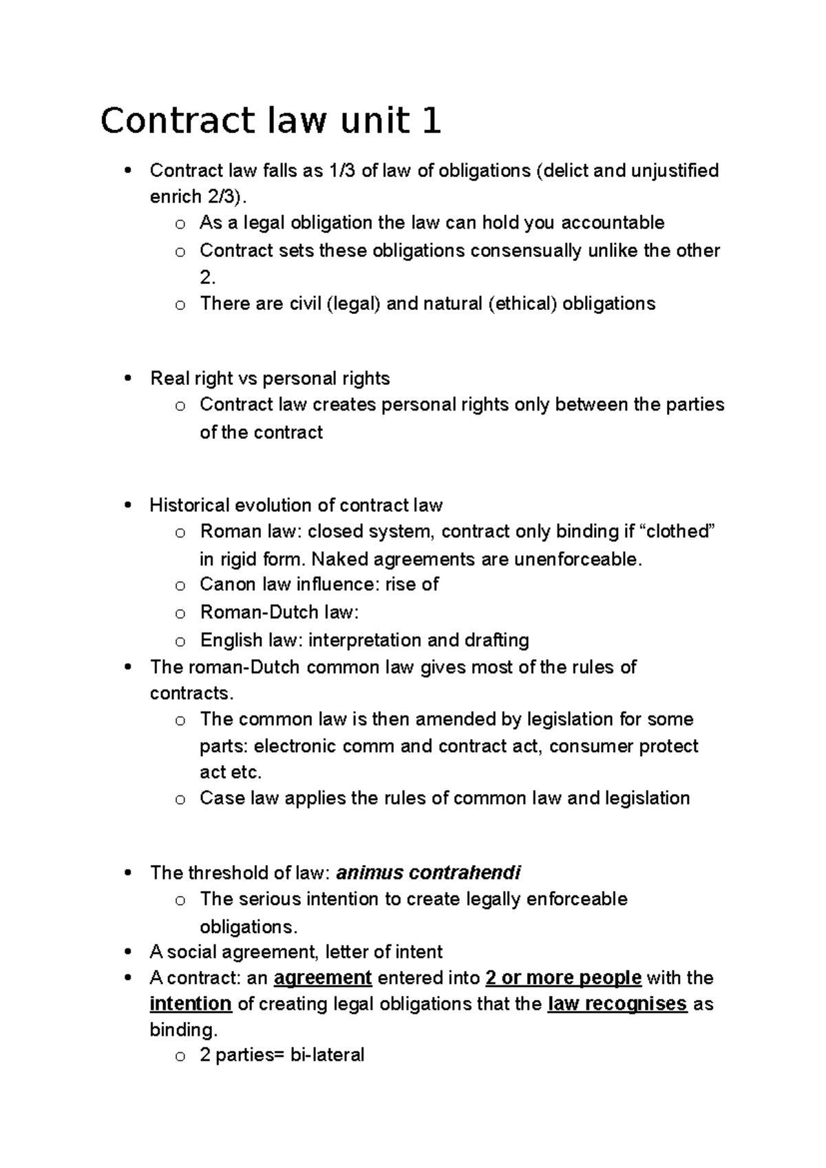 Contract Law Lecture 2: Obligations, Validity, and Public Policy - Studocu