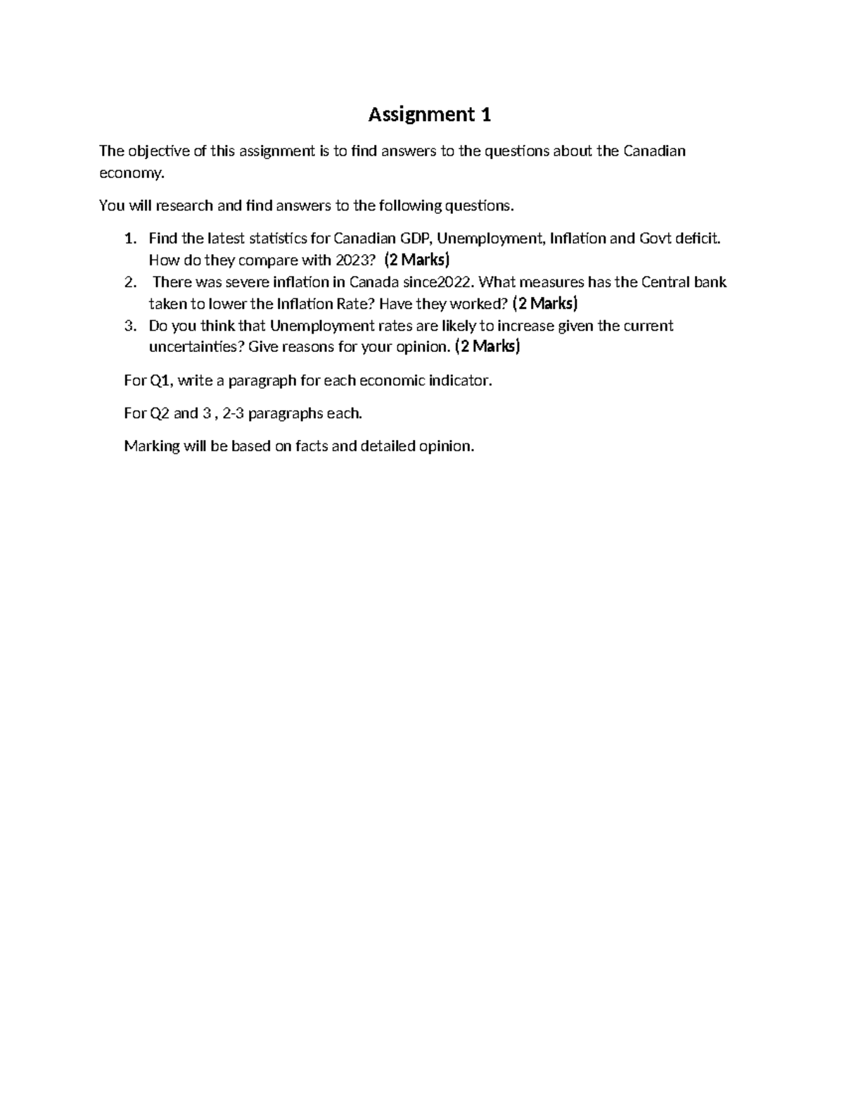 BECN 200 Assignment 1 - Canadian Economy Analysis Notes - Studocu