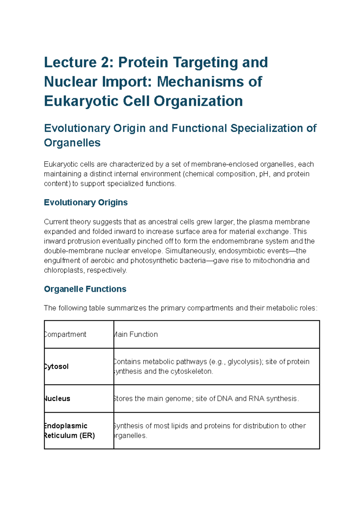 Cells L2: Lecture Notes on Protein Targeting & Nuclear Import - Studocu
