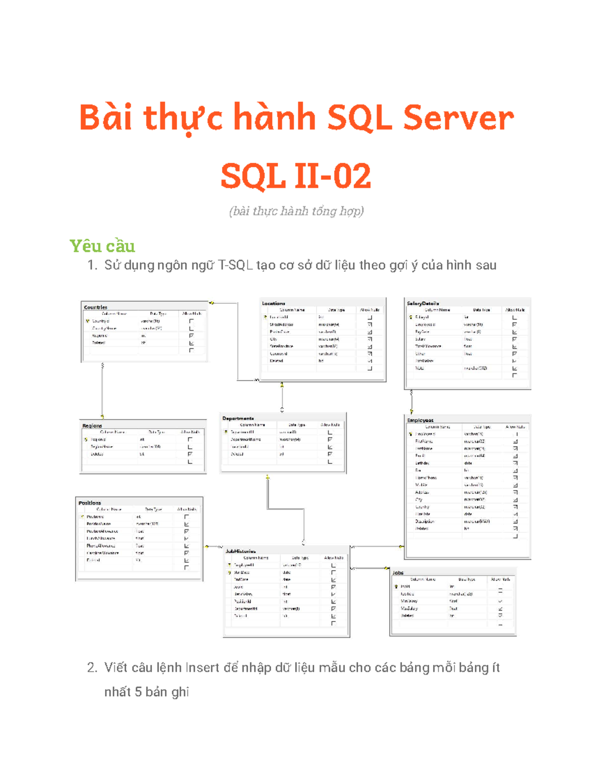 Bài Thực Hành Tổng Hợp SQL Server - Yêu Cầu và Thủ Tục CRUD - Studocu
