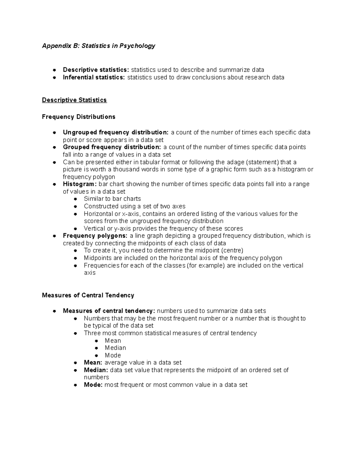 Appendix B: Overview of Statistics in Psychology for PSY 101 - Studocu
