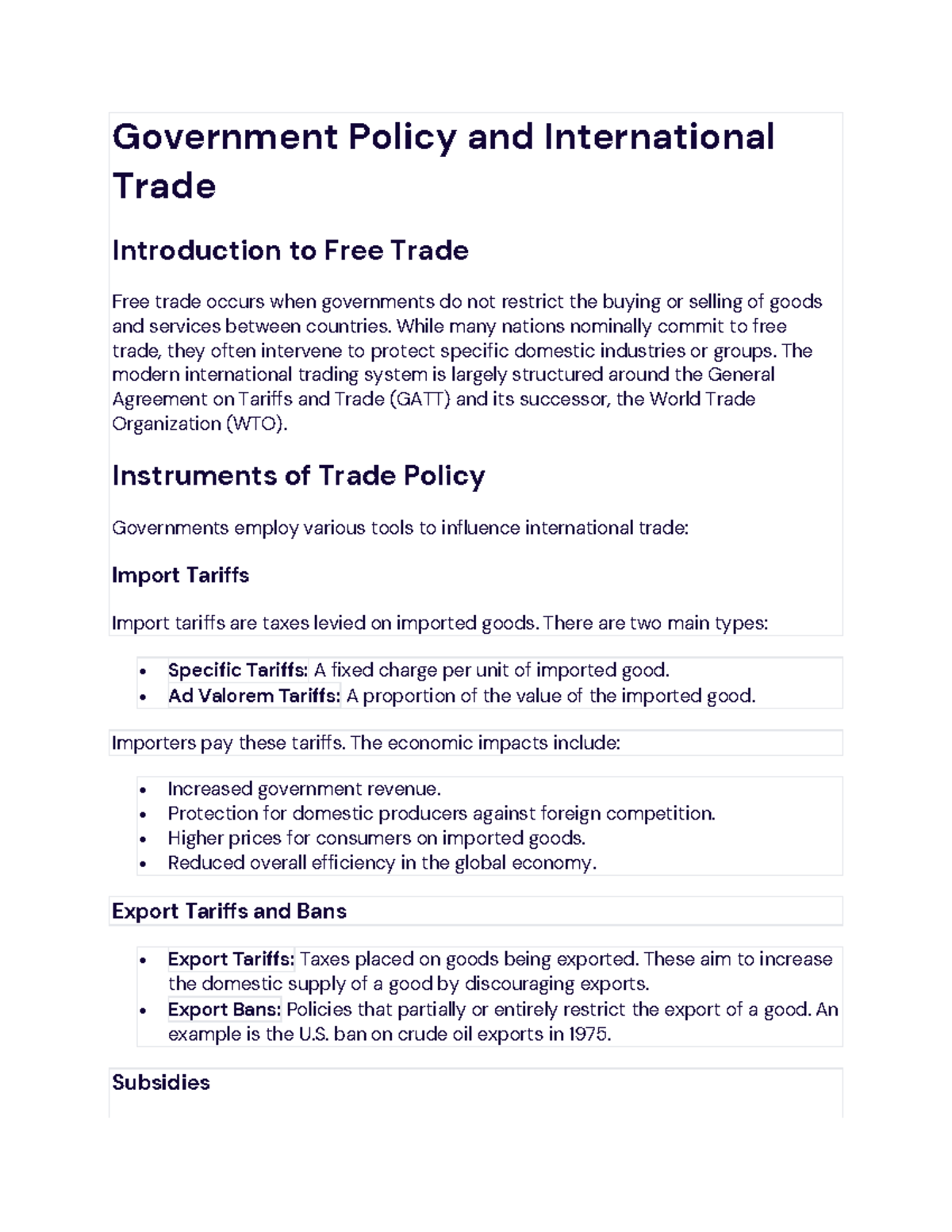 Ch8 - Summary of Government Policy and International Trade - Studocu