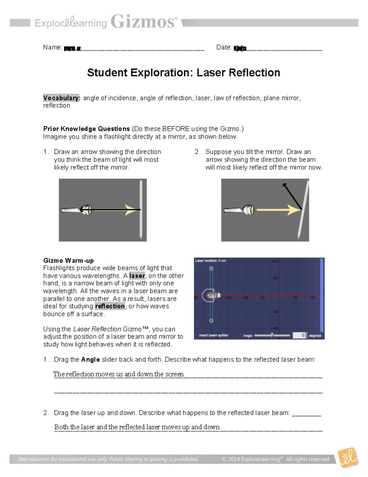 Laser Reflection Exploration: Understanding Reflection Laws - Studocu