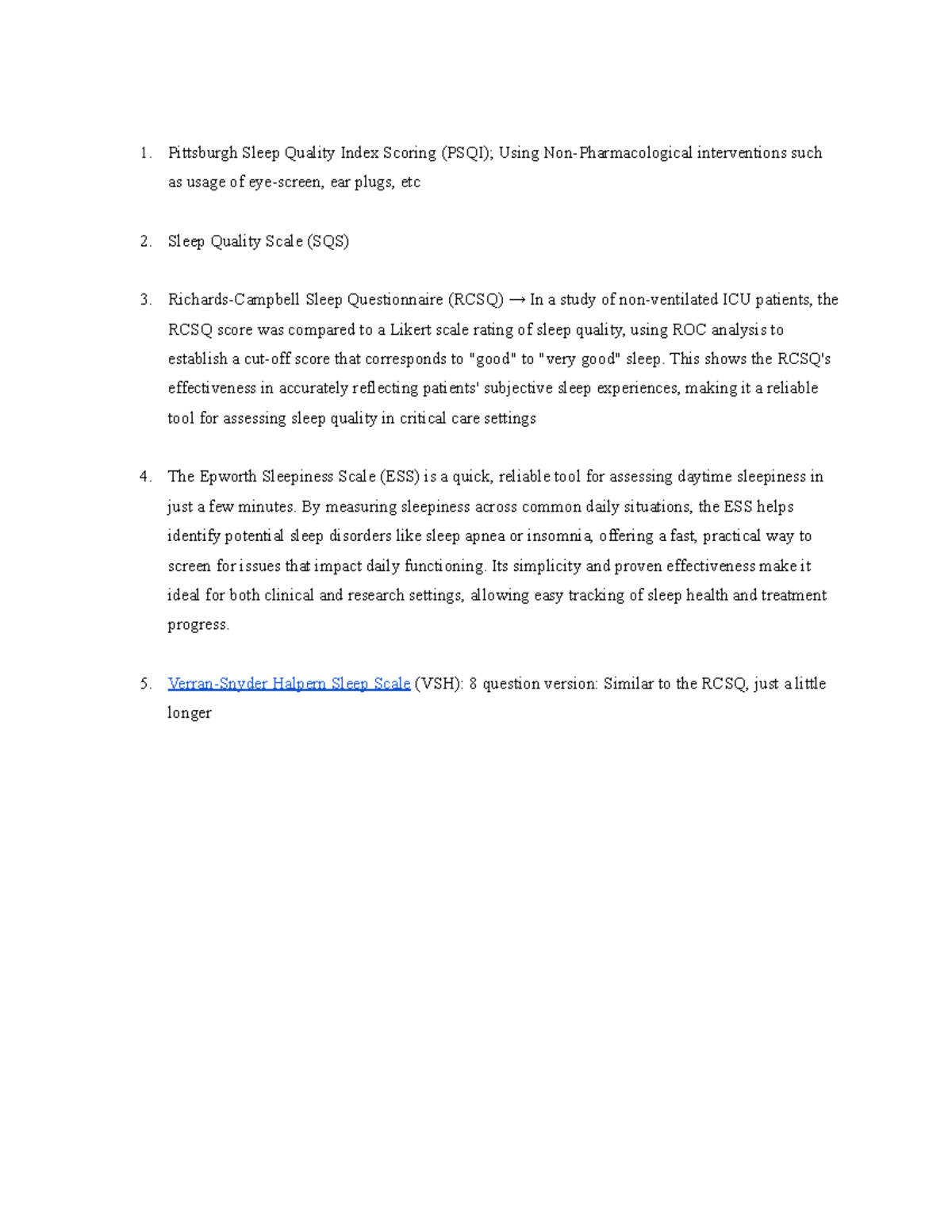 HVC Sleeping Group Questionnaire Options - Pittsburgh Sleep Quality ...