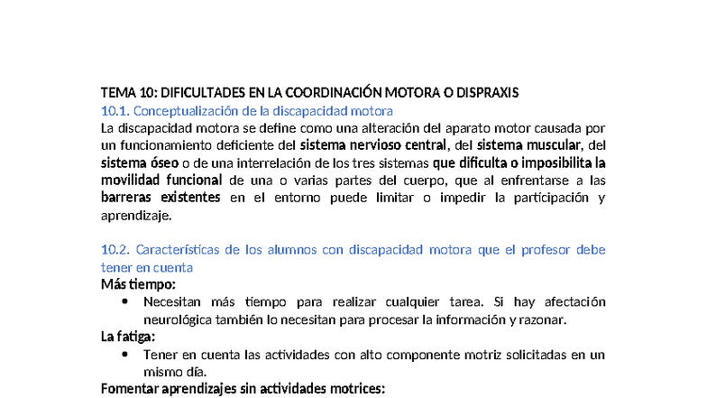 TEMA 10: DIFICULTADES EN LA COORDINACIÓN MOTORA Y DISPRAXIA - Studocu