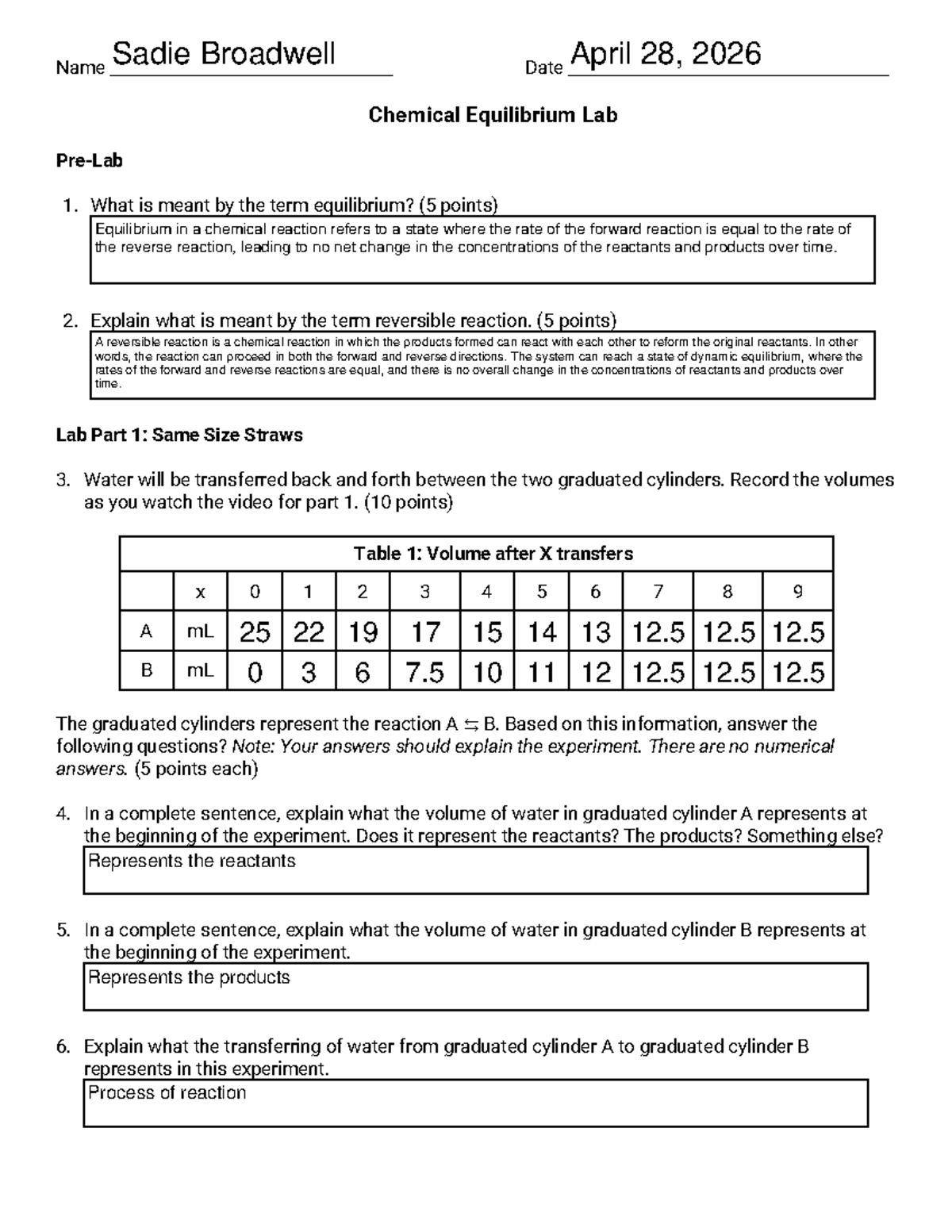 CHEM 101: Chemical Equilibrium Lab Report - Studocu