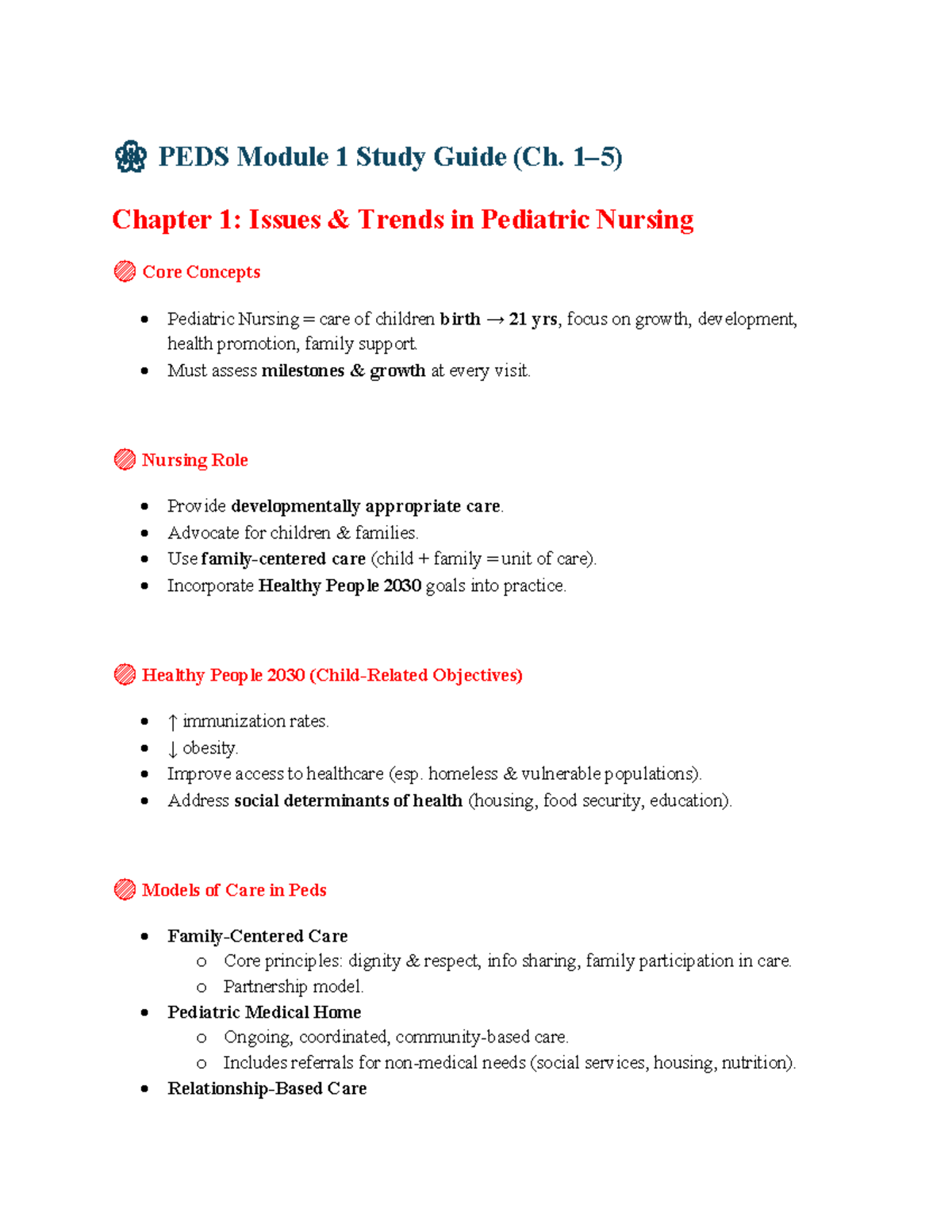 PEDS 101: Module 1 Study Guide on Pediatric Nursing Trends and Care ...