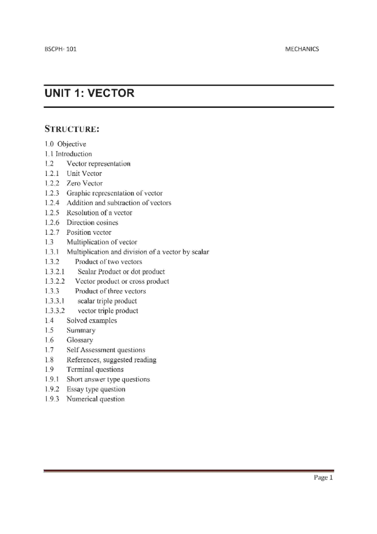 Unit 1: Vectors - Essential Notes for B.Sc 1st Year Mechanics - Studocu