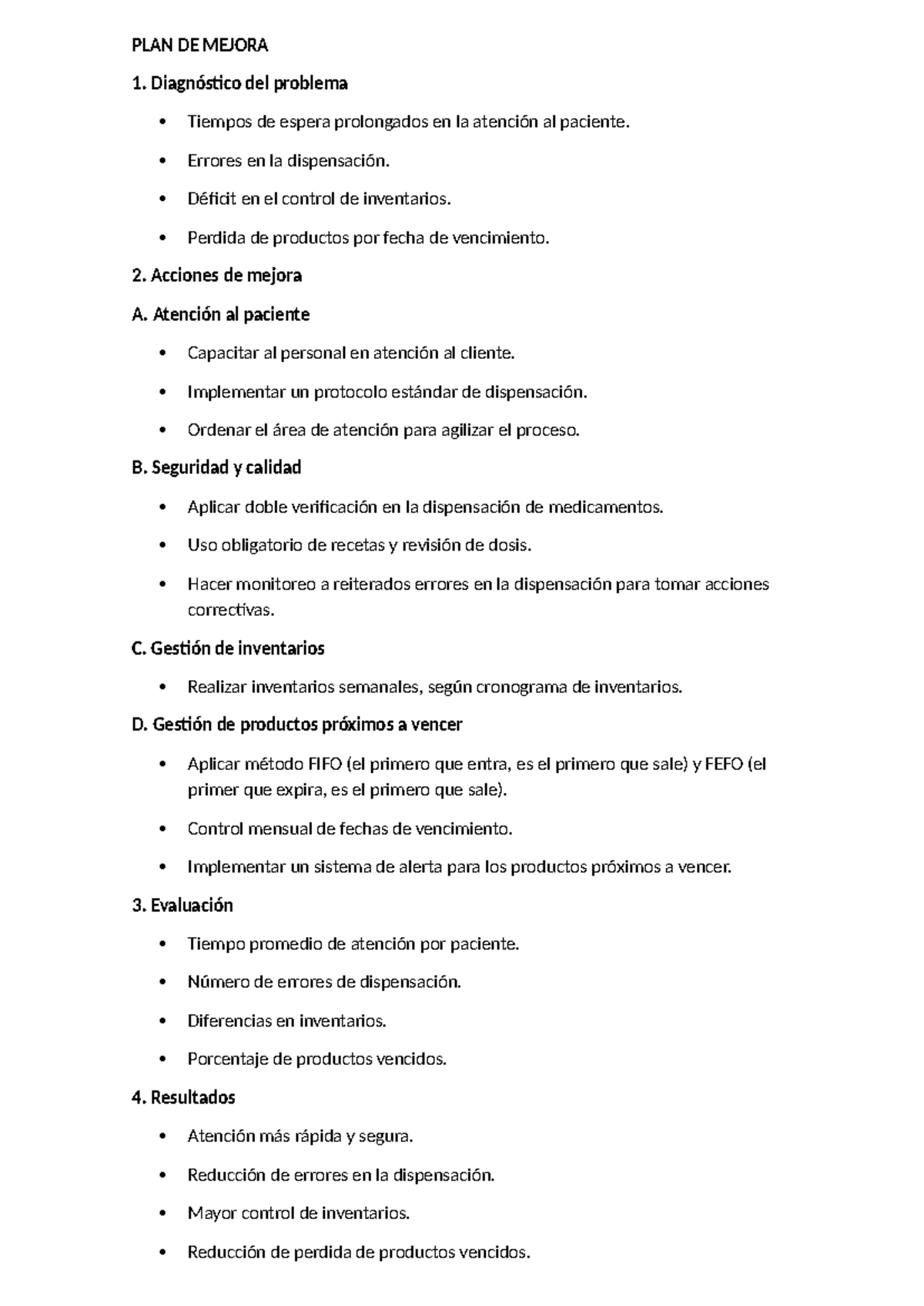 PLAN DE MEJORA: Estrategias para Optimizar la Atención al Paciente ...
