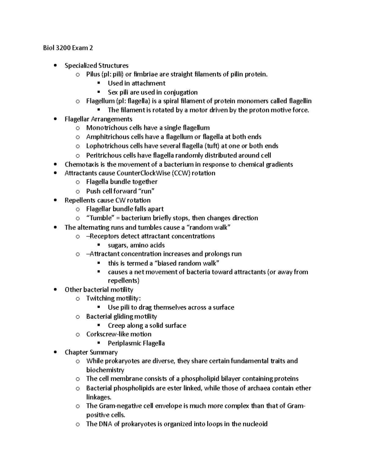 Biol 3200 Exam 2 Lecture Notes On Bacterial Structures And Functions
