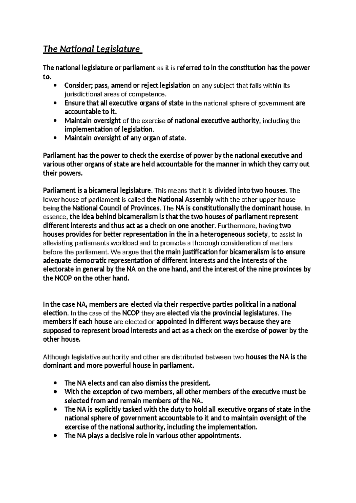 National Legislation and the Role of Parliament: An Overview - Studocu