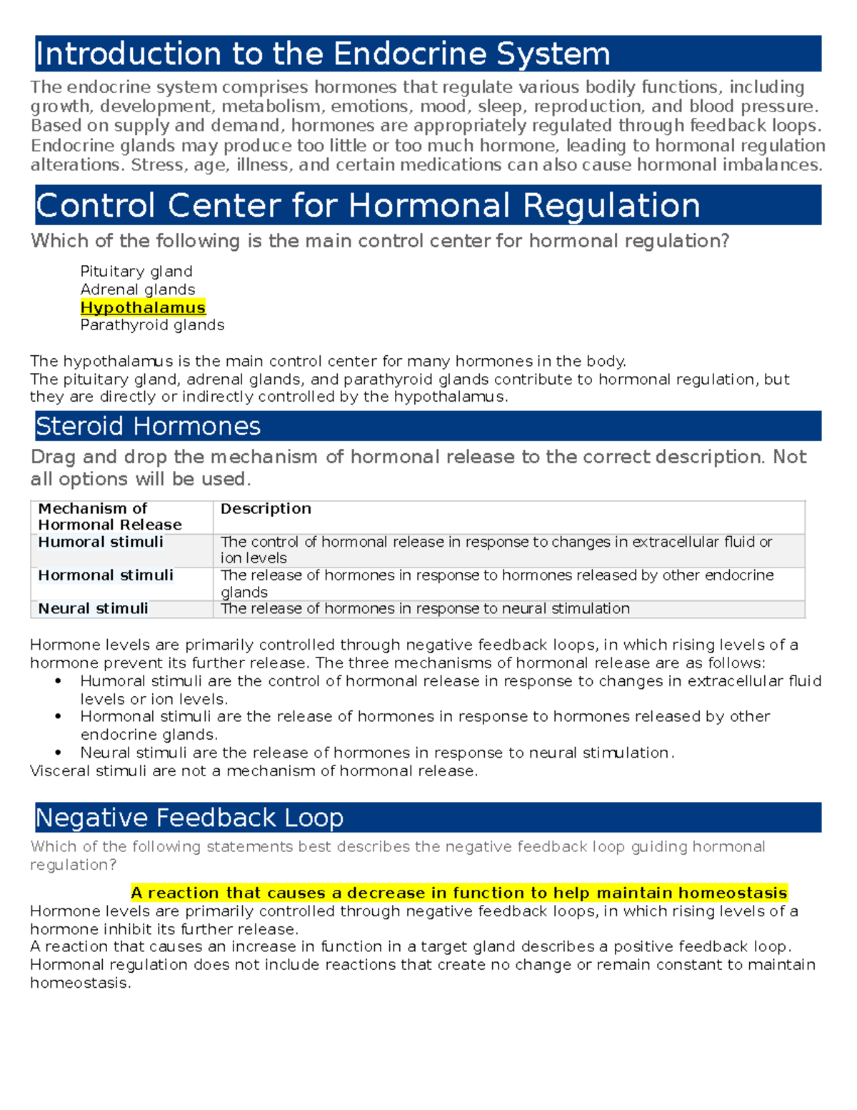 EDAPT Endocrine System Overview: Regulation & Feedback Loops - Studocu