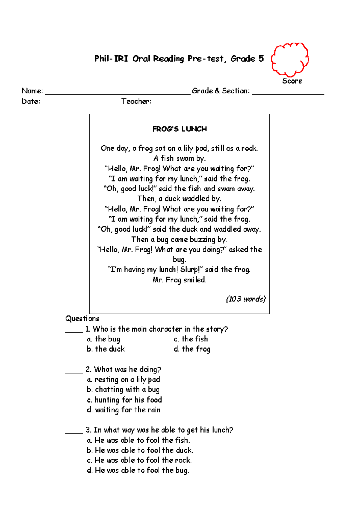 Grade 5 Oral Reading Comprehension Practice Passages - Studocu