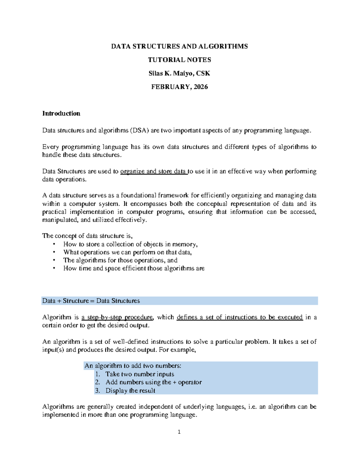 Introduction to Data Structures and Algorithms - CSK Notes - Studocu