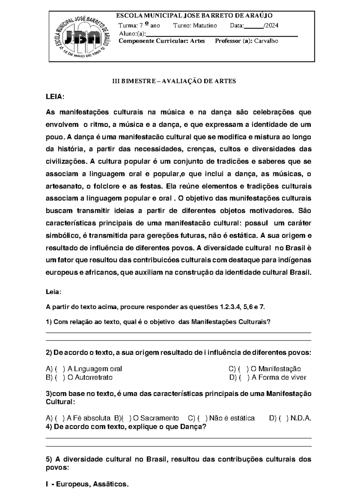 DOC-20240930-WA0018 - Hbbhb - III BIMESTRE – AVALIAÇÃO DE ARTES LEIA ...