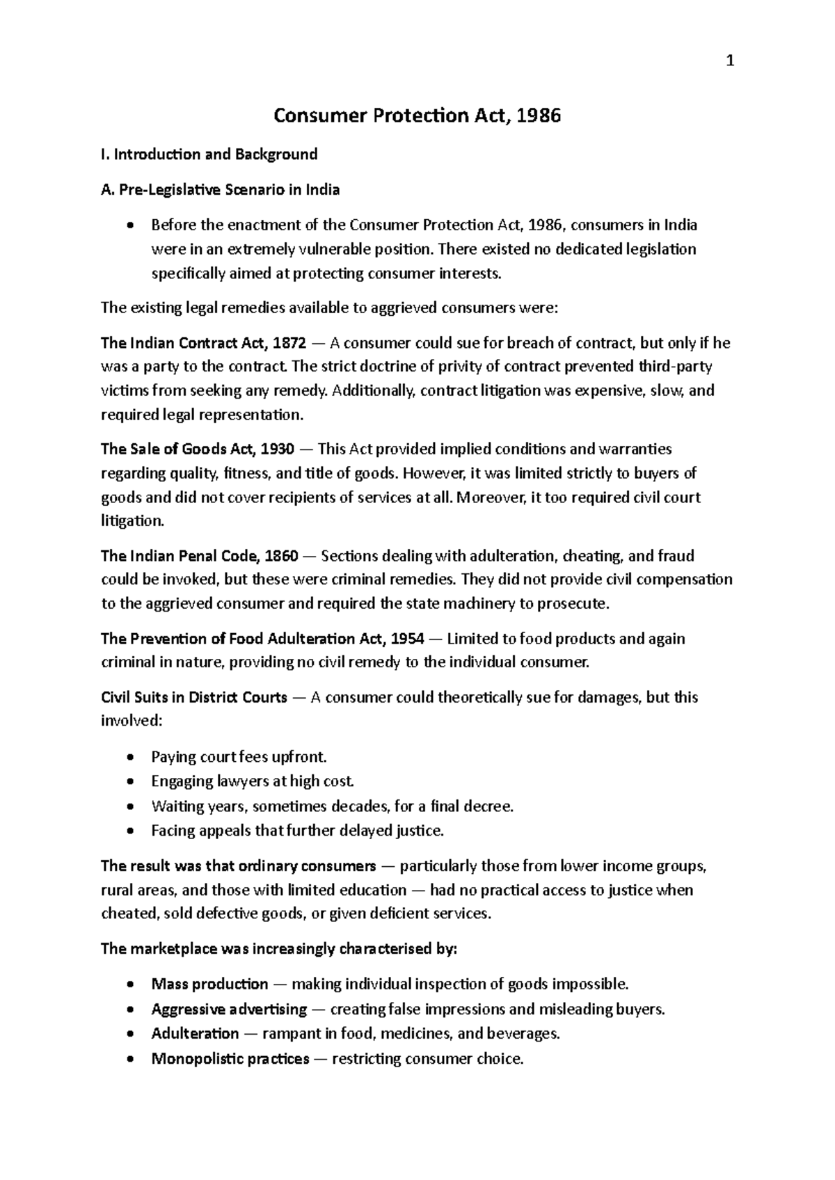 Consumer Protection Act, 1986: Overview and Key Provisions - Studocu
