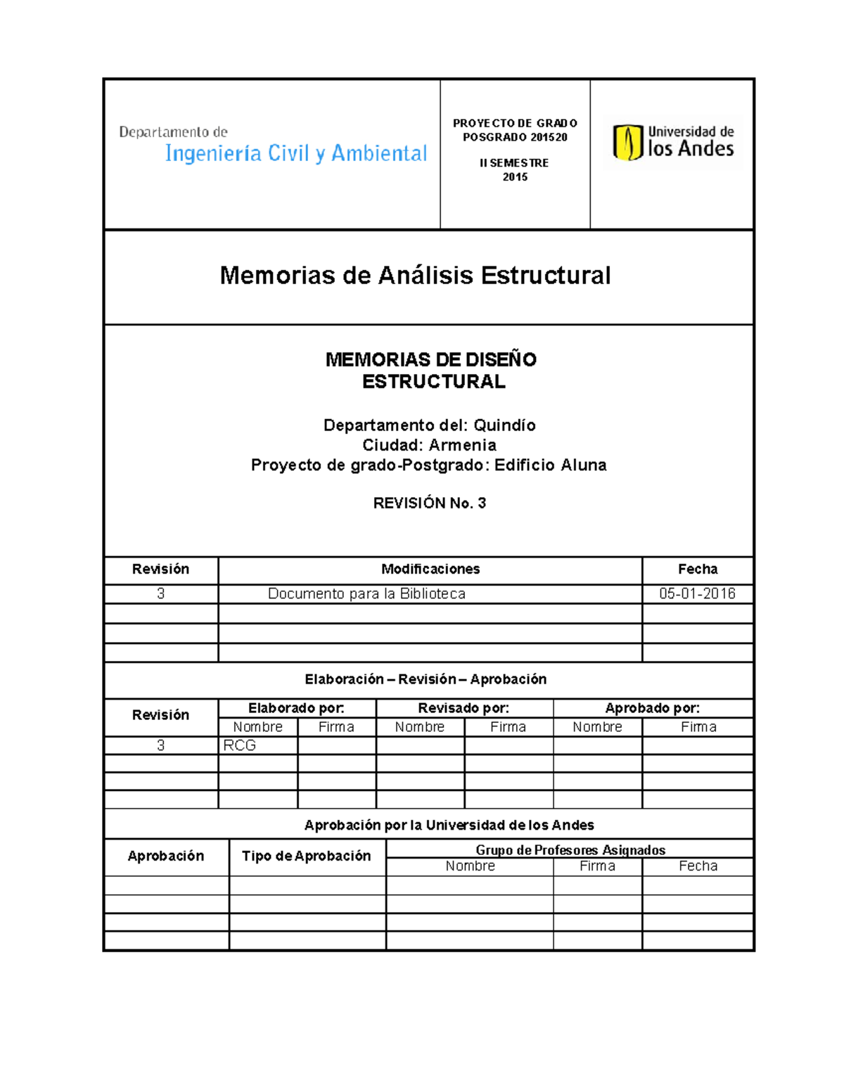 Memorias de Diseño Estructural del Edificio Aluna - Postgrado 201520 - Studocu