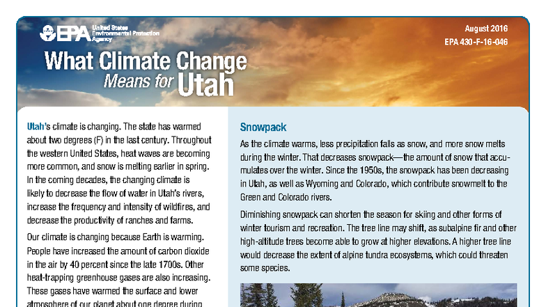 What Climate Change Means for Utah: Impacts & Challenges (EPA) - Studocu