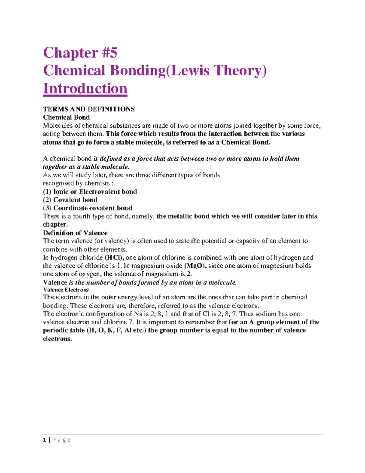 Chapter 5: Chemical Bonding (Lewis Theory) Overview and Key Concepts ...
