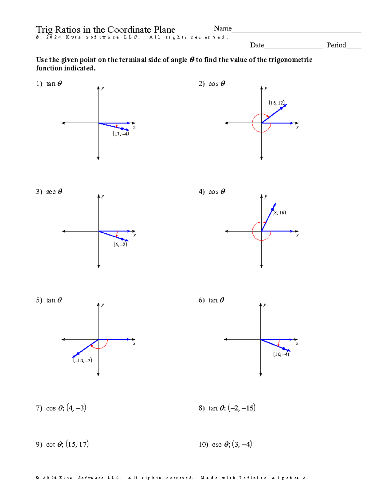 HW Trig Ratios in the Coordinate Plane Worksheet - Studocu