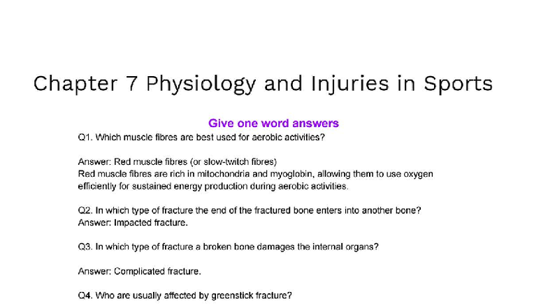 P.E. Chapter 7 Q&A: Key Insights on Physiology & Sports Injuries - Studocu