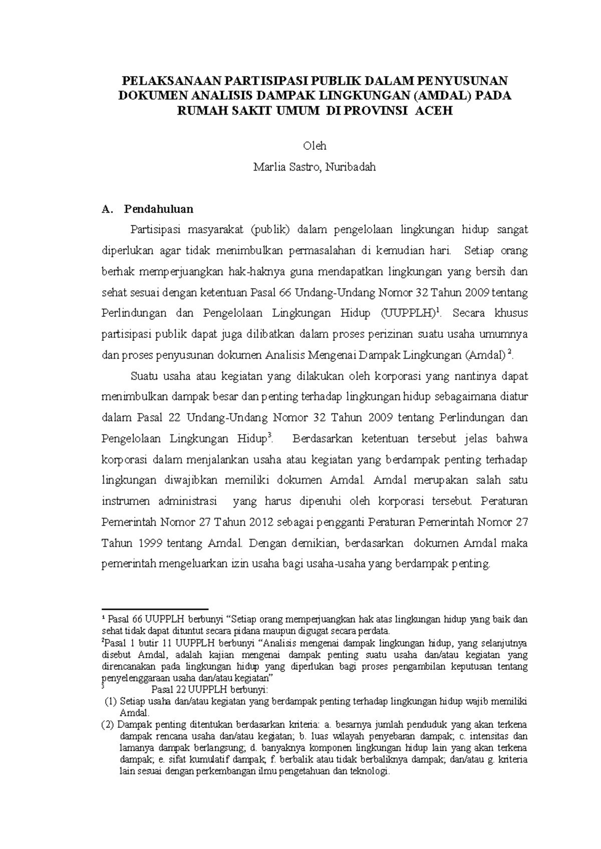Peningkatan Partisipasi Publik dalam Penyusunan Amdal RSU di Aceh - Studocu