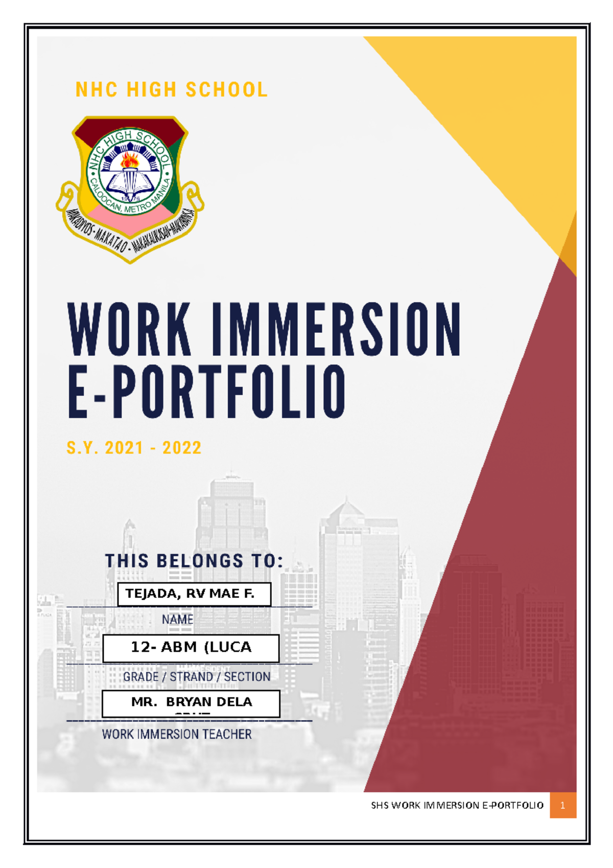 ABM Work Immersion Portfolio 2021-2022: A Comprehensive Guide - Studocu