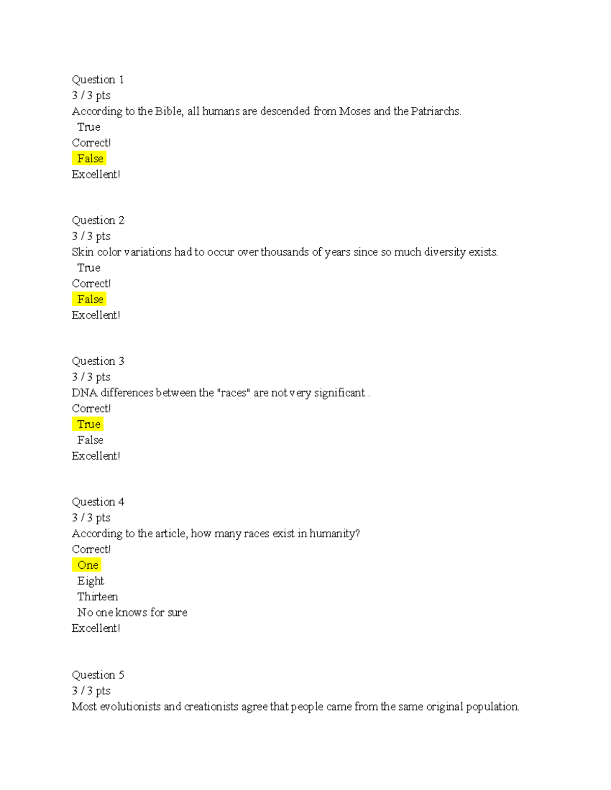 Quiz 15 Where did the Human Races come from - Question 1 3 / 3 pts ...