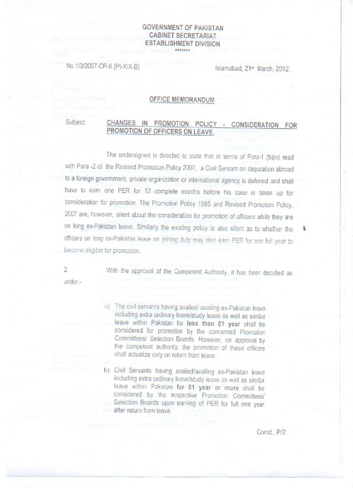 Change in Promotion Policy for Officers on Leave - 2012 - Studocu