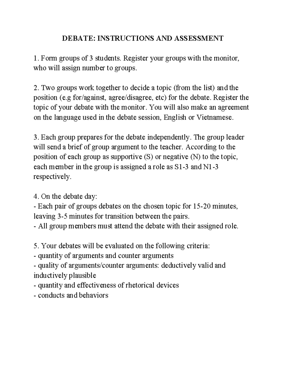 Instruction for the debate session from critical - DEBATE: INSTRUCTIONS ...