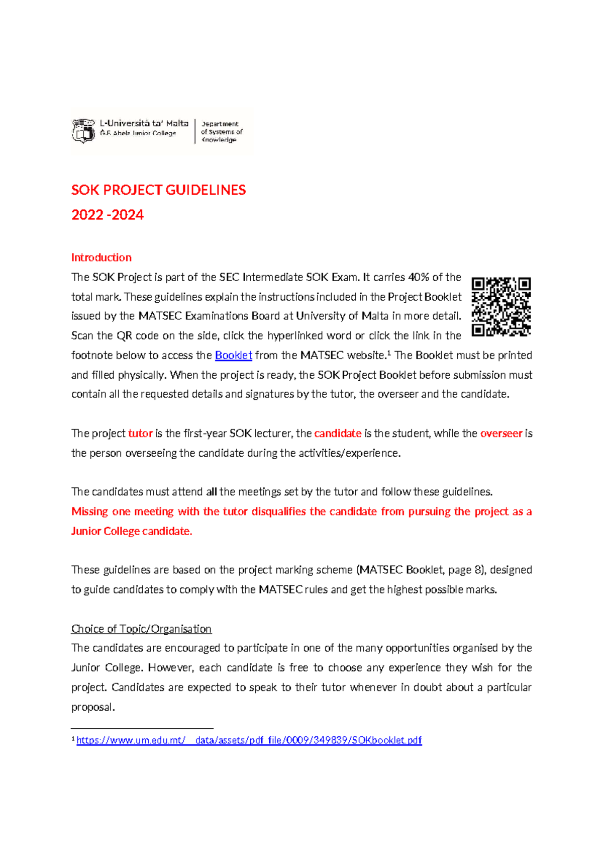 SOK Project Guidelines for Systems of Knowledge (2022-2024) - Studocu