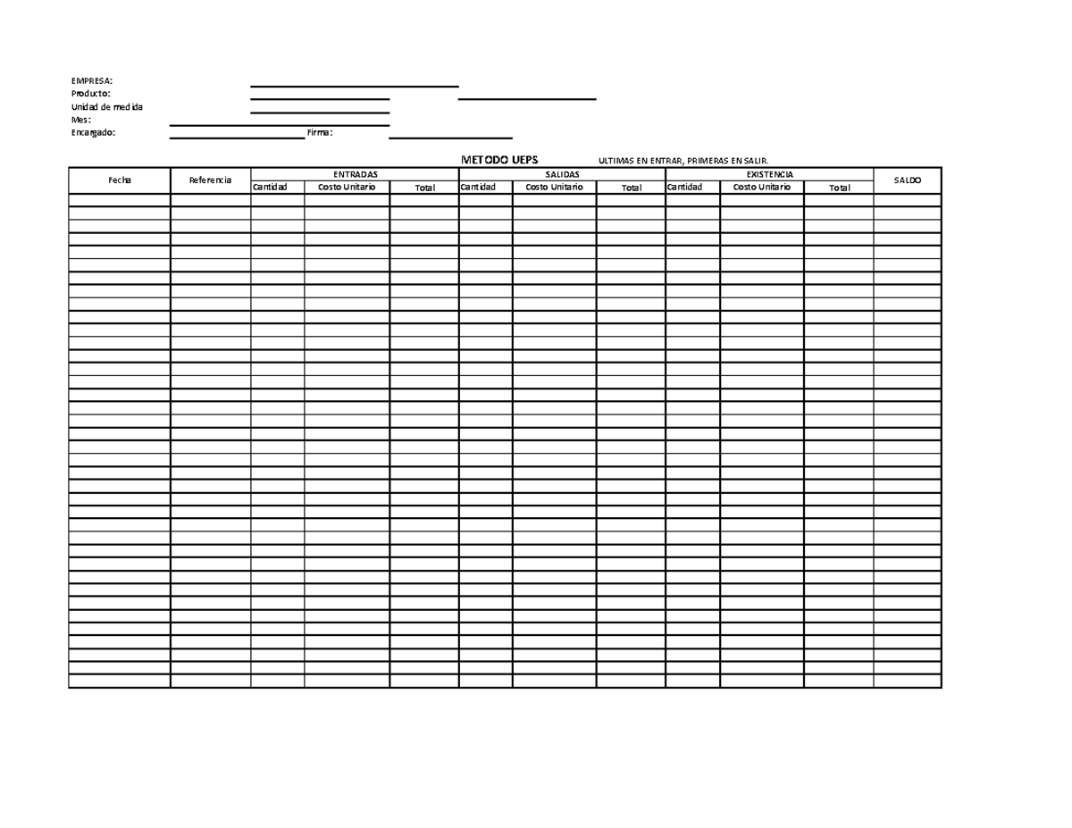 Formato UEPS - asignación de curso - Contabilidad basica - EMPRESA: Producto: Unidad de medida ...