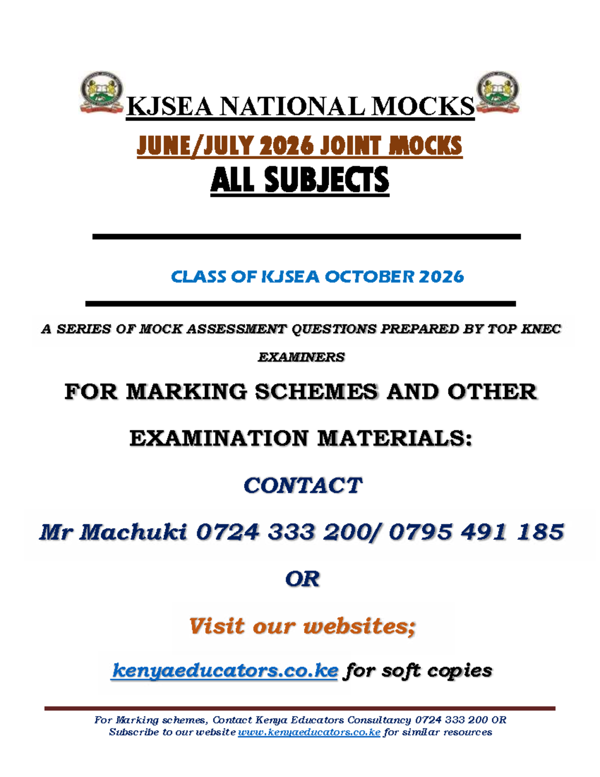 KJSEA 2026 JOINT NATIONAL MOCKS: COMPREHENSIVE ASSESSMENT QUESTIONS ...