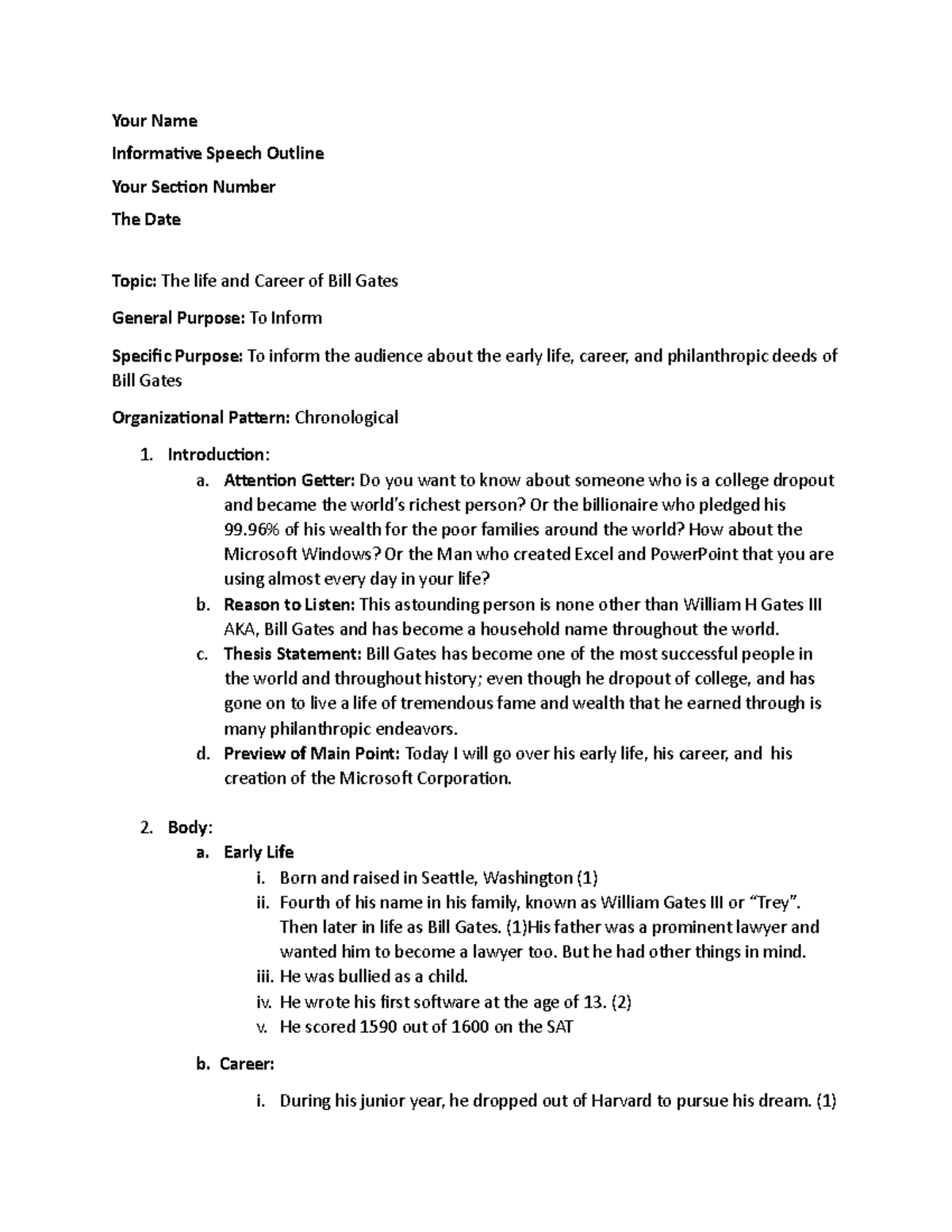 Informative Speech Outline Sample - Your Name Informa-ve Speech Outline ...