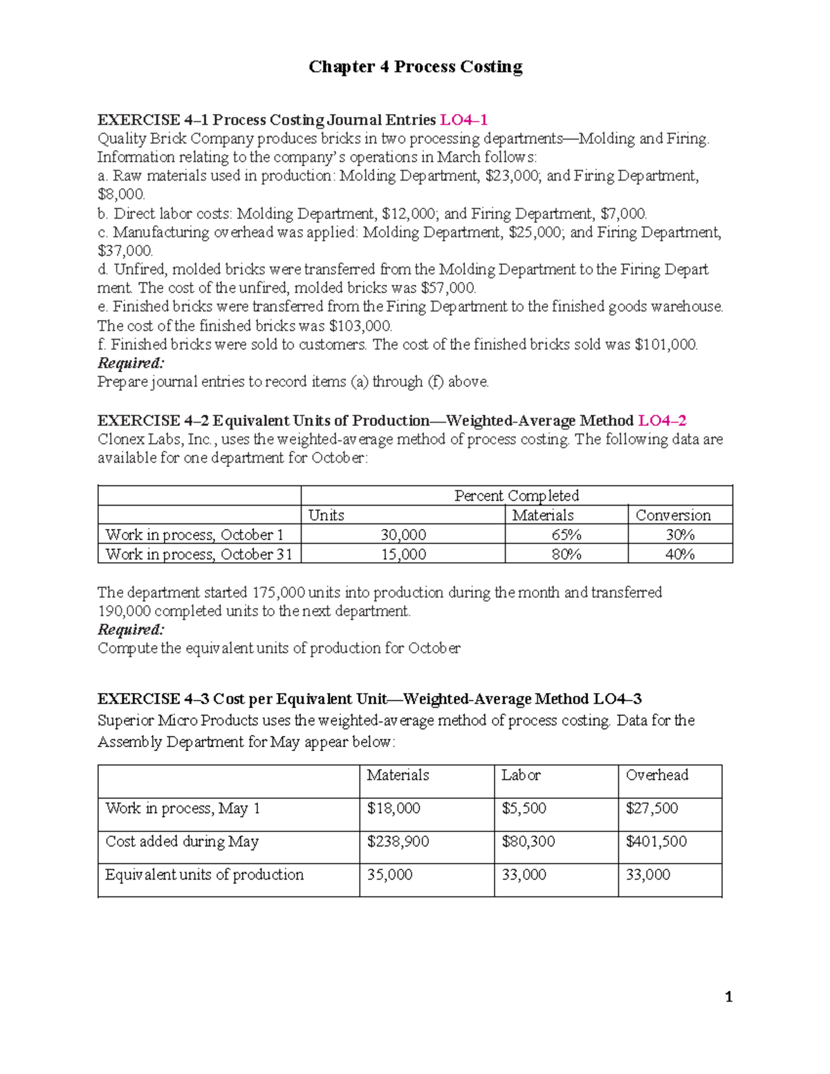 Chapter 4 Process Costing: Journal Entries & Exercises Analysis - Studocu