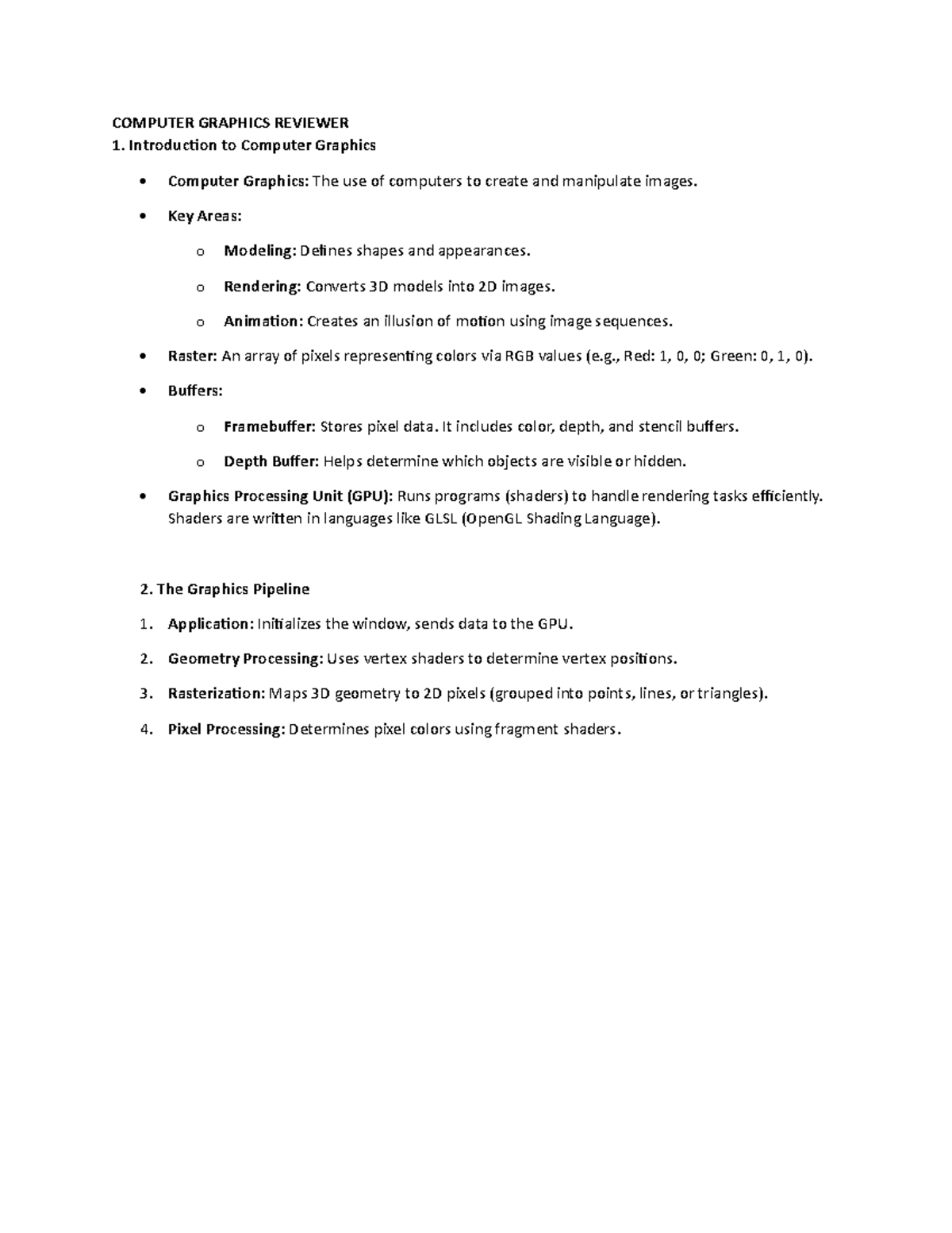 IT2202 Computer Graphics Final Exam Reviewer: Key Concepts & Questions - Studocu