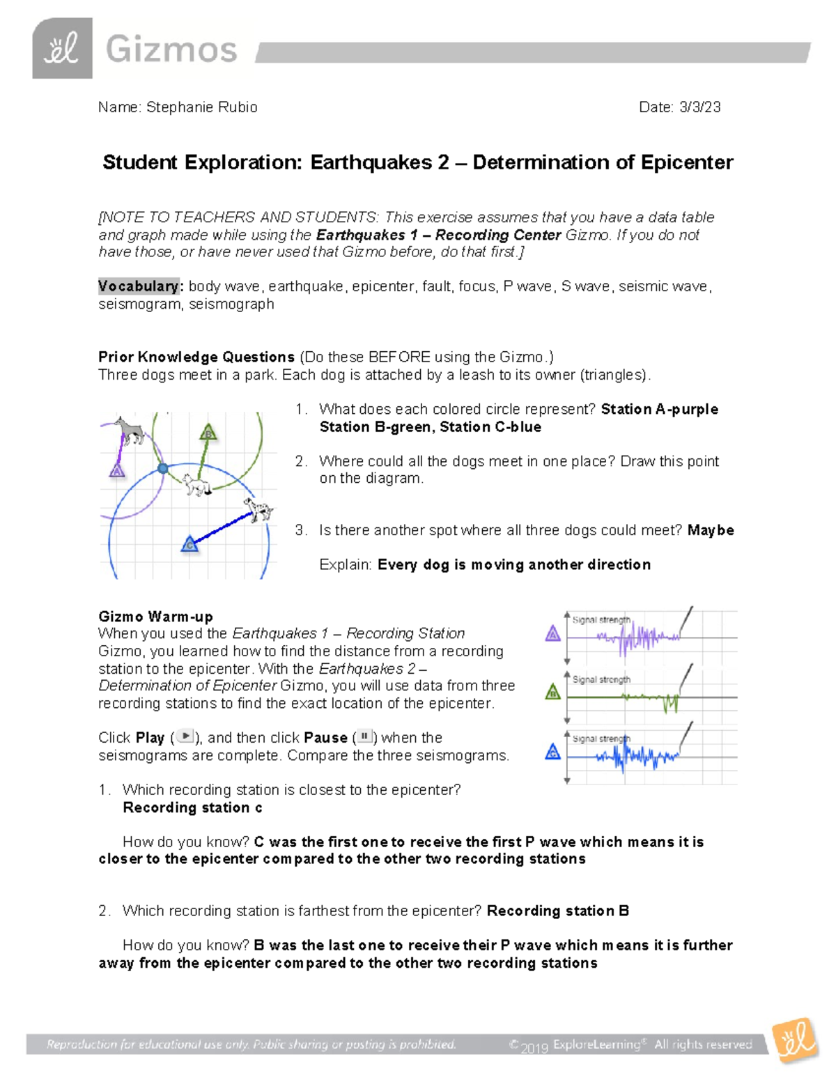 Earthquakes 2 Epicenter SE - 2019 Name: Stephanie Rubio Date: 3/3 ...