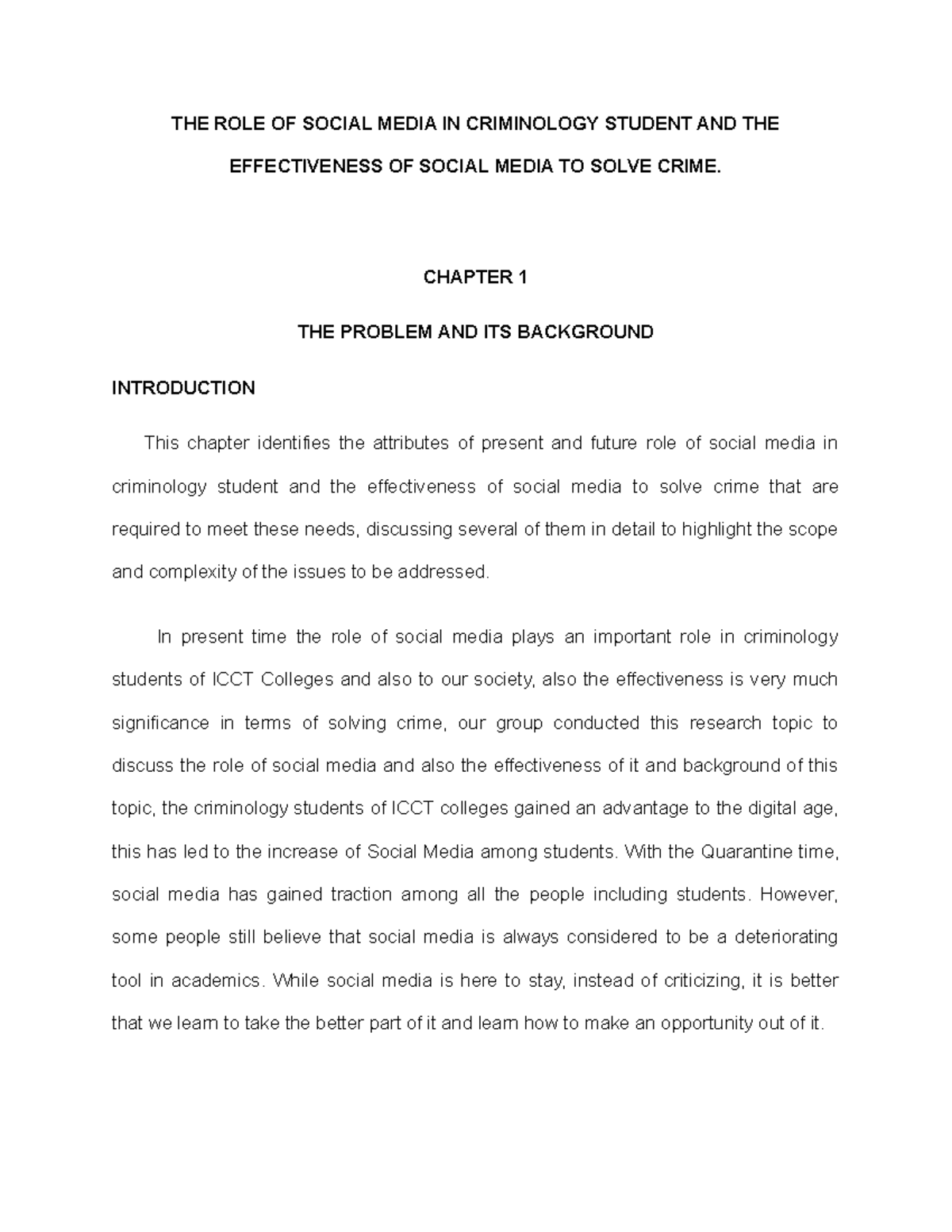 THE ROLE OF Social Media IN Criminology Student AND THE Effectiveness ...