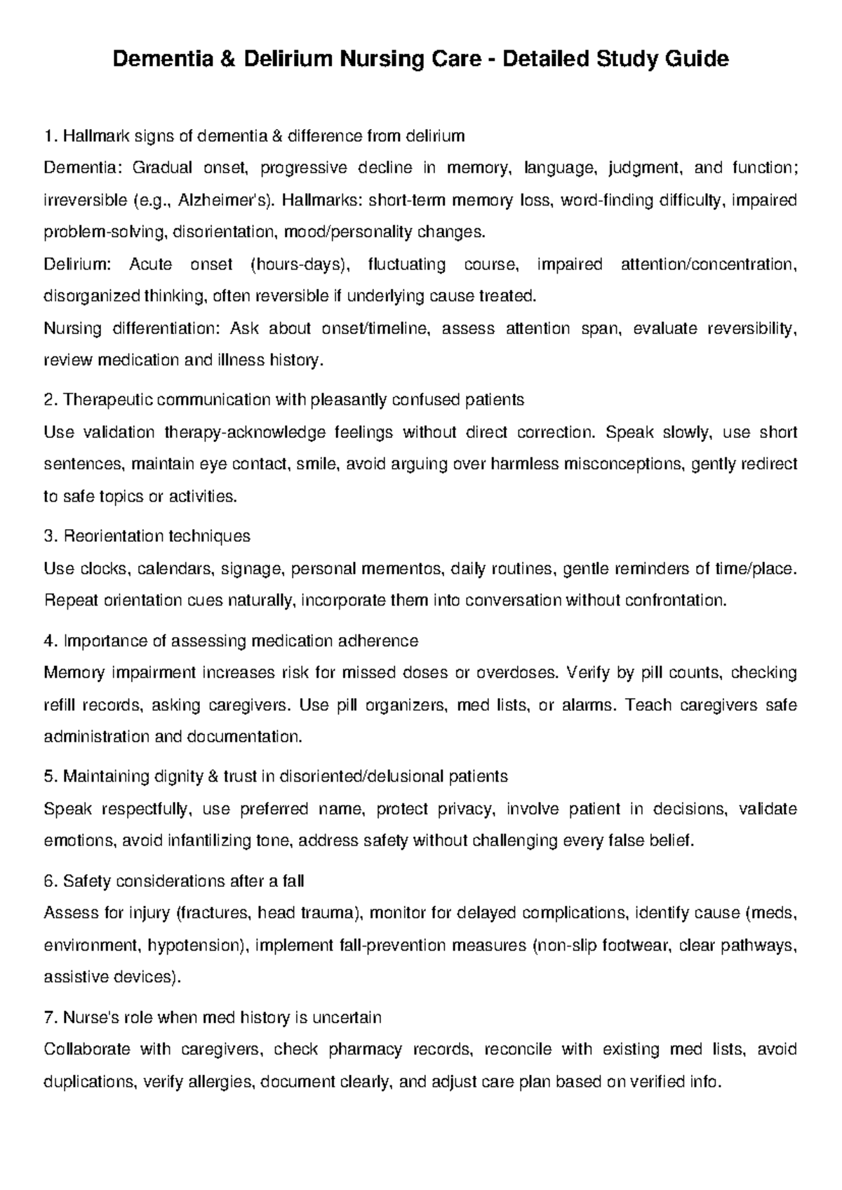Dementia & Delirium Nursing Care Study Guide: Key Differentiations ...