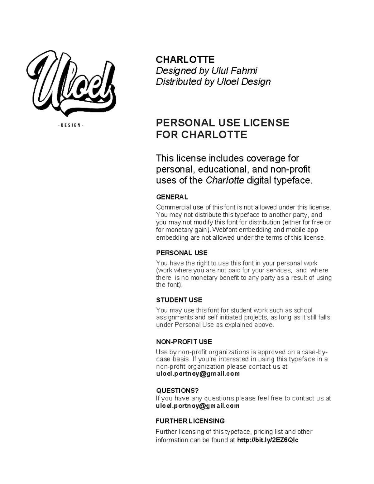 License Personal USE Charlotte - CHARLOTTE Designed by Ulul Fahmi ...