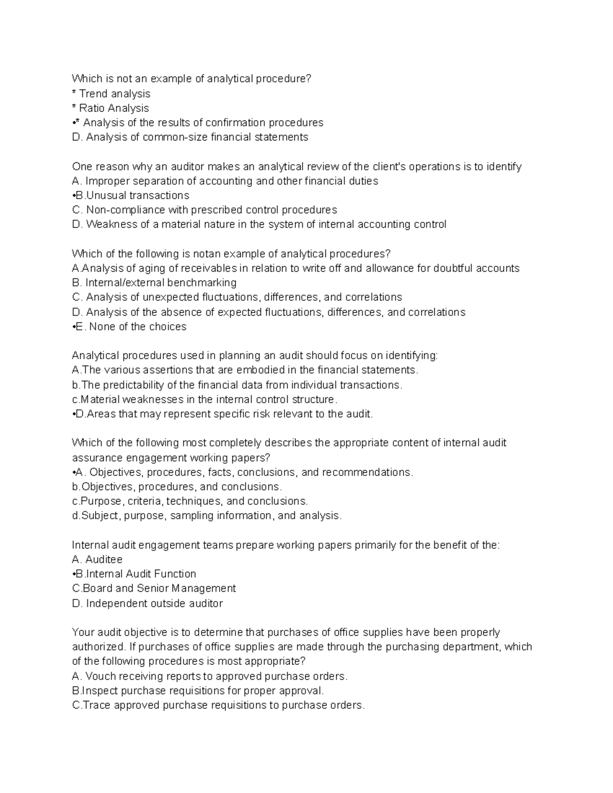 Auditing QUIZ: Understanding Analytical Procedures and Internal ...