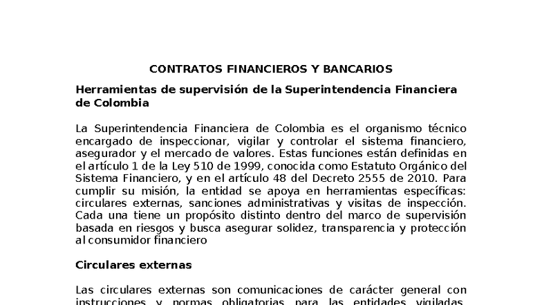 Contratos Financieros y Bancarios: Herramientas de Supervisión SF-CO ...