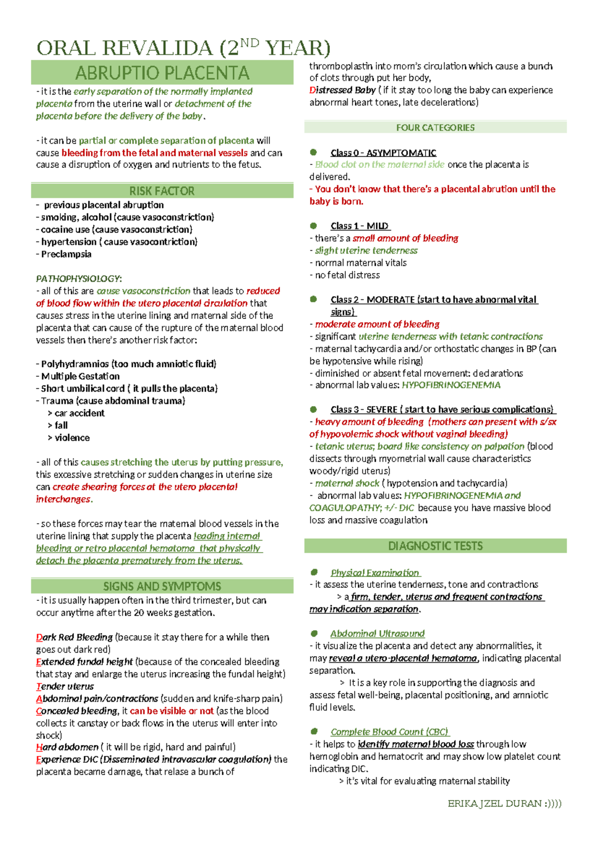 ORAL REVALIDA (2ND YEAR) LECTURE NOTES ON ABRUPTIO PLACENTA AND PPH ...