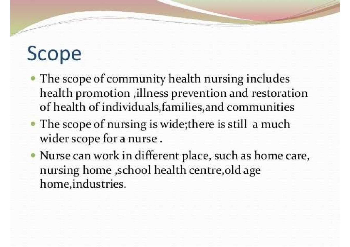 Community Health Nursing: Scopes and Responsibilities - Studocu