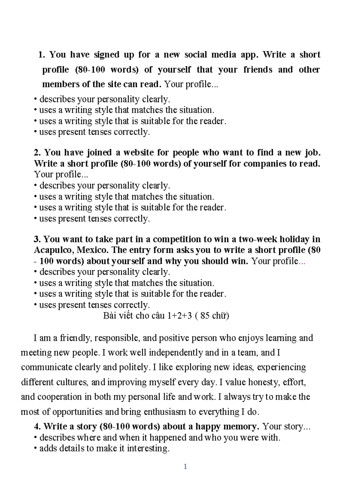 English Writing Exercises: Profiles, Stories, and Recipes - Studocu