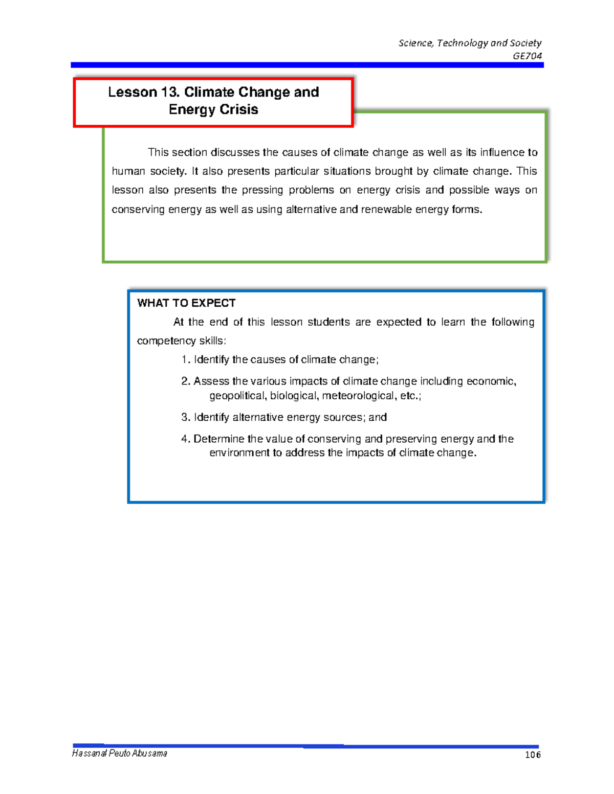 Lesson 13-Climate Change and Energy Crisis - GE This section discusses ...