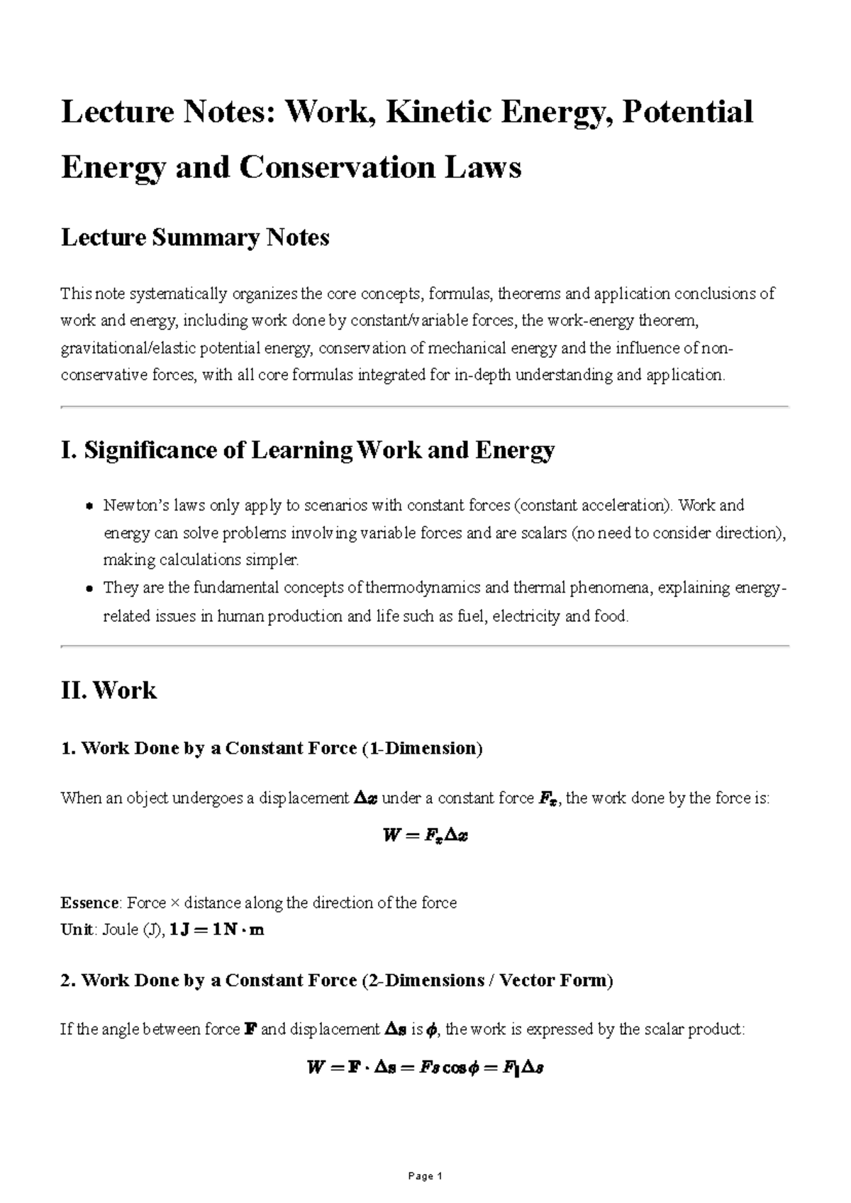 Lecture Notes: Work, Kinetic Energy, and Conservation Laws (L4) - Studocu