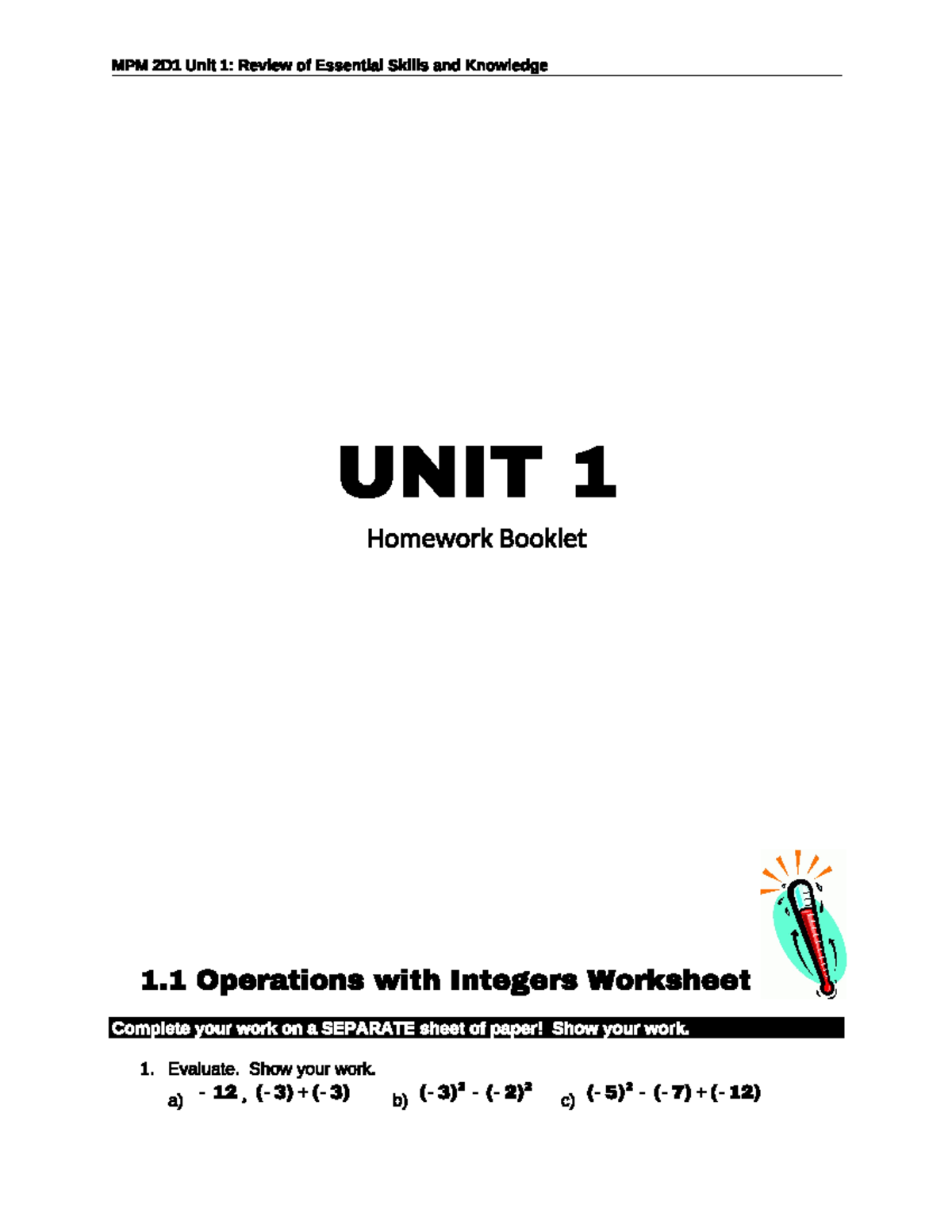 MPM 2D1 Unit 1 Math Homework: Essential Skills & Knowledge Review - Studocu