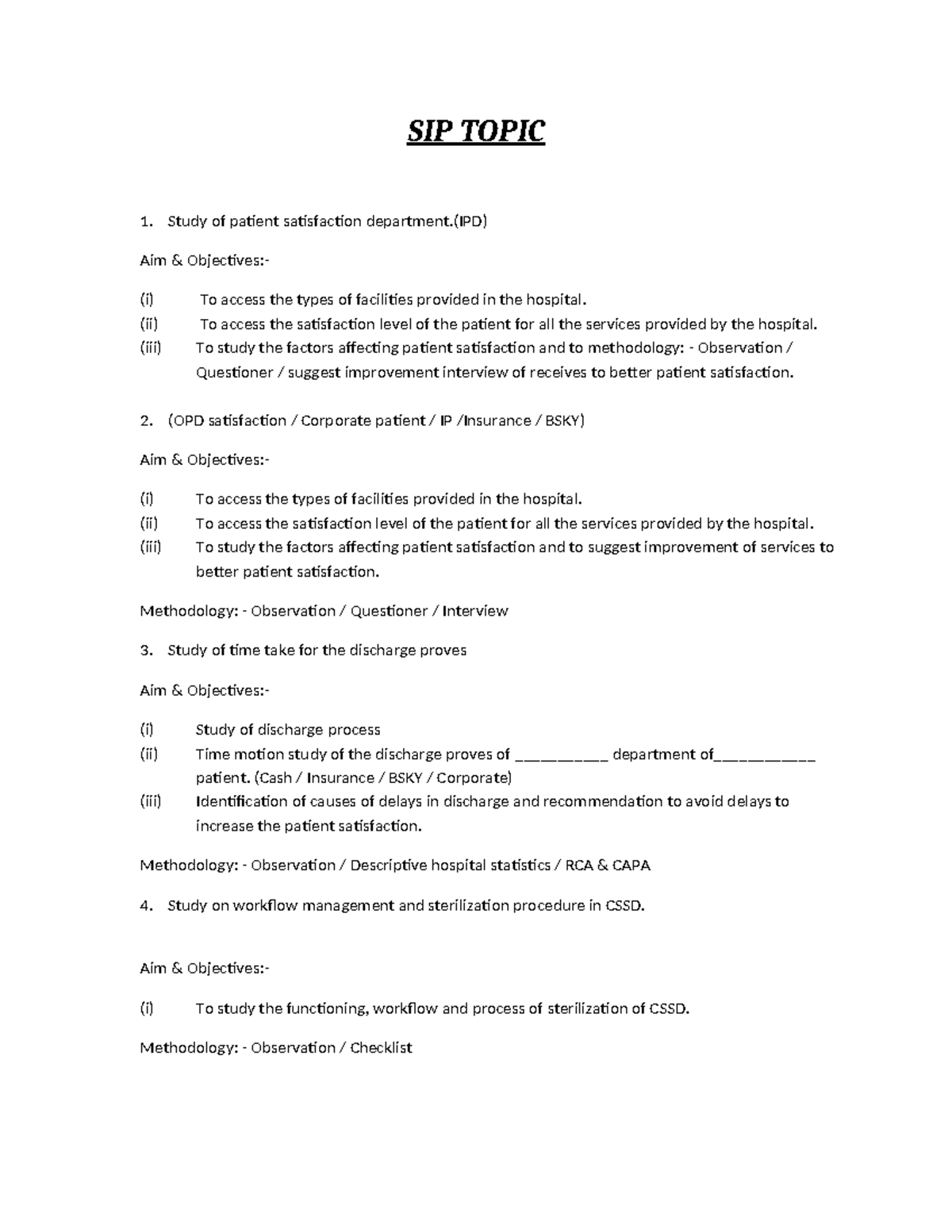 SIP - Summer Internship Project Topics on Patient Satisfaction ...